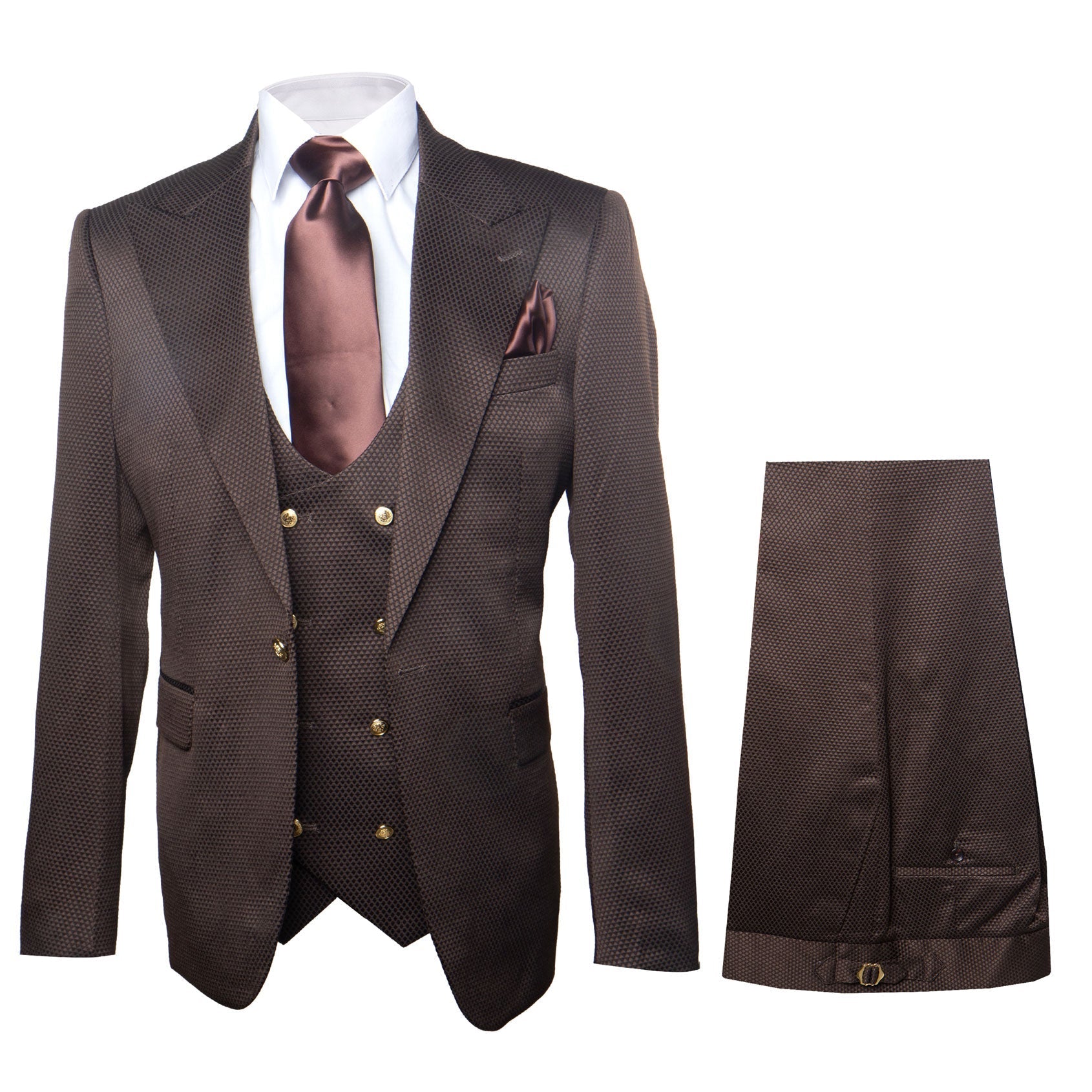 40R Rossi Man BOND RM1753 Slim Fit 3-Piece Suit – 1-Button Peak Lapel, Modern Formalwear for Men