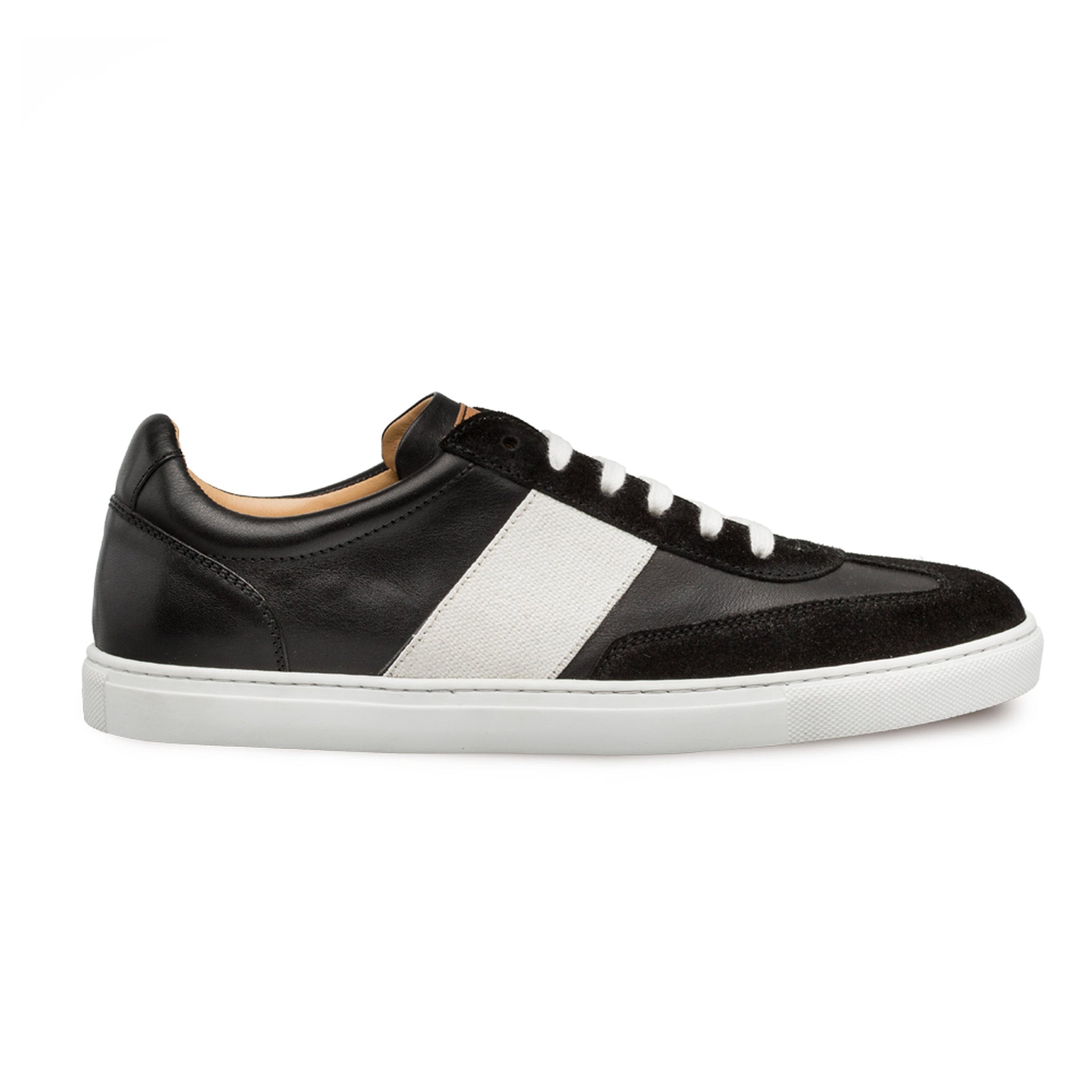 8 Mens Mezlan Wyatt Two Tone Calfskin & Suede Sneaker in Black & White