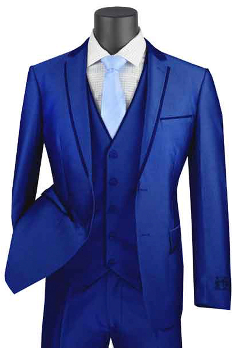 36 Mens Ultra Slim Fit Vested Suit with Trim in Blue