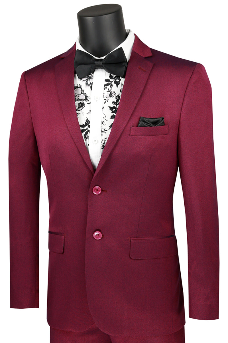 36 Mens Ultra Slim Fit Shiny Satin Sharkskin Suit in Plum