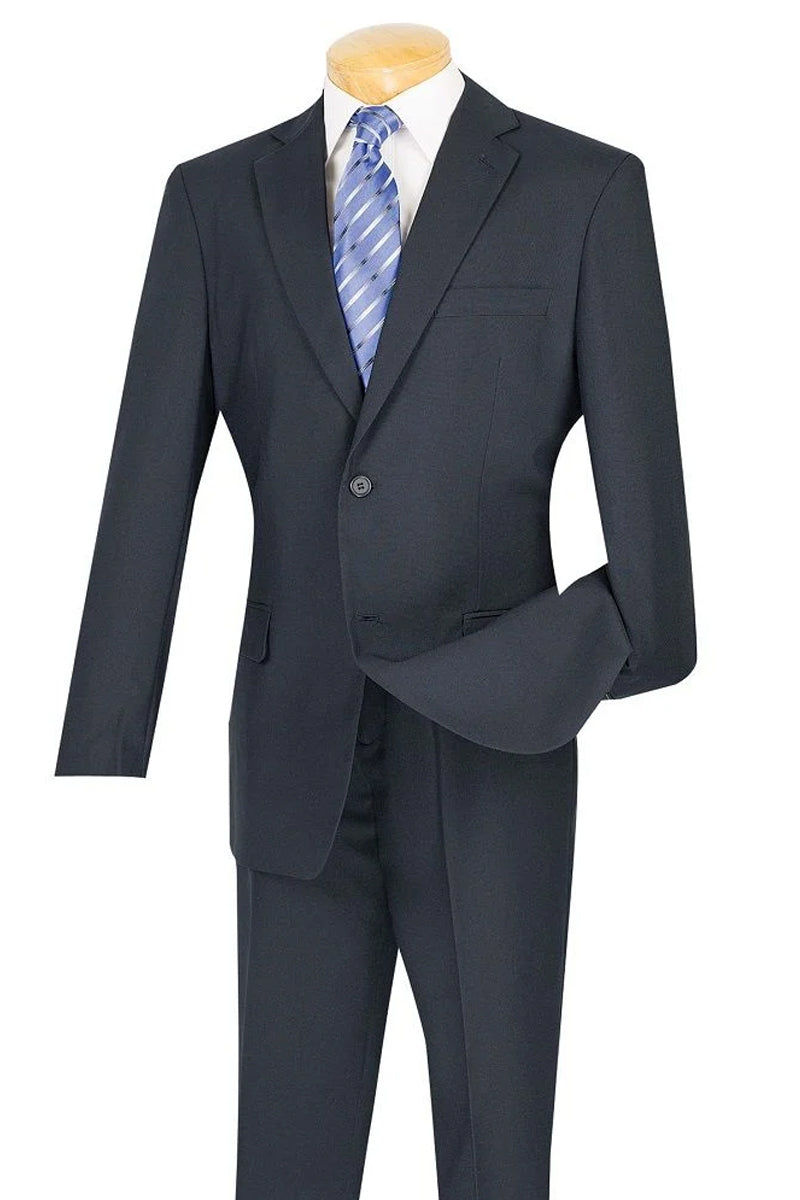 34 "Modern Fit Two-Button Men's Suit in Navy Blue - Wool Feel"