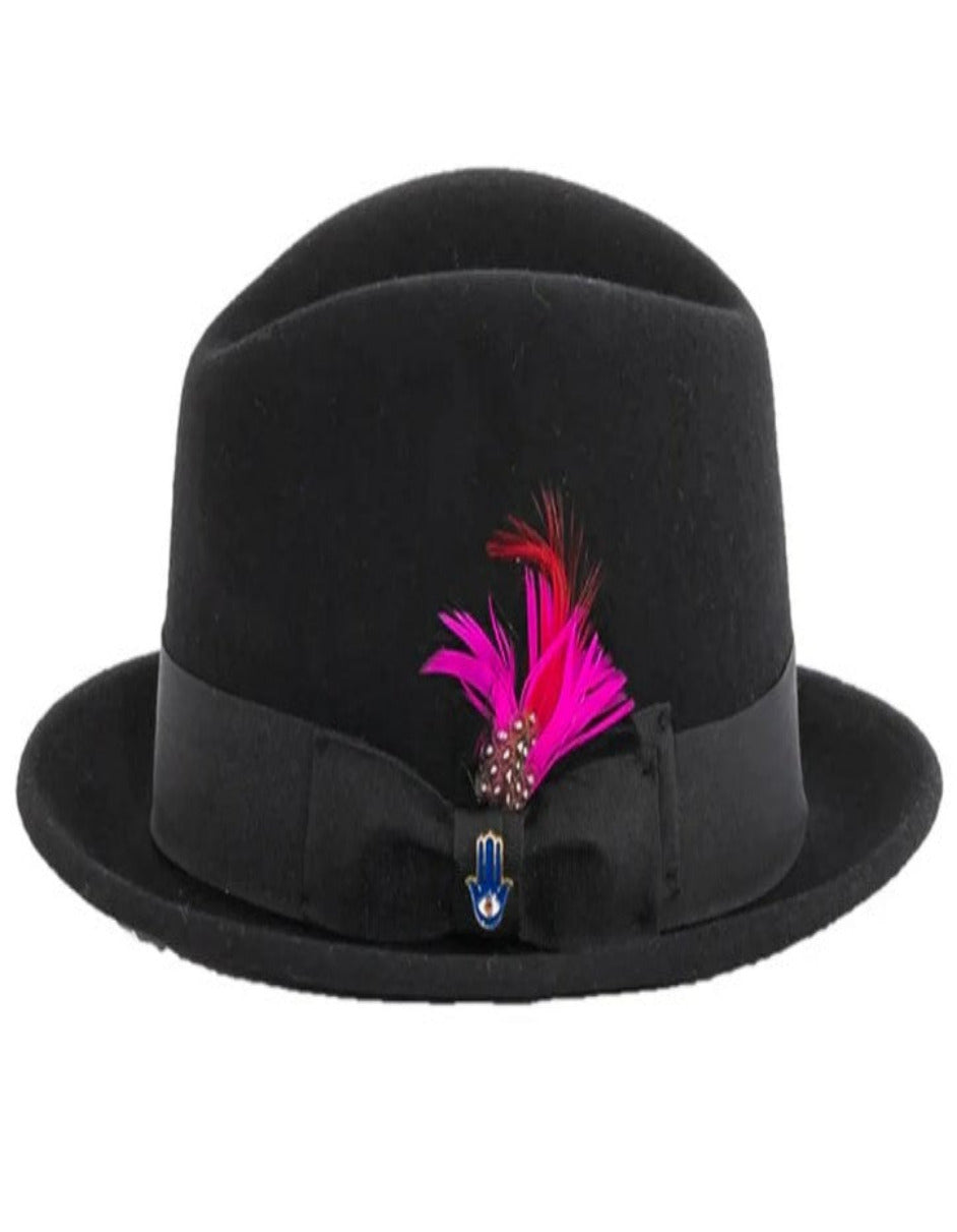 S Black Dress Hat 1920s Fedora Style - Mens Narrow Brim Crushable Wool ...