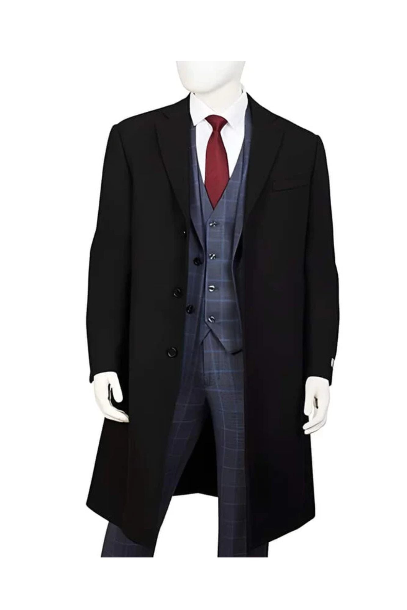 Coat Men's Three Button Wool ~ Poly Blend Black Overcoat