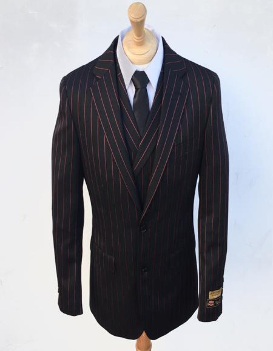 Coat Men's Black ~ Red Pin Stripe Pattern Suit