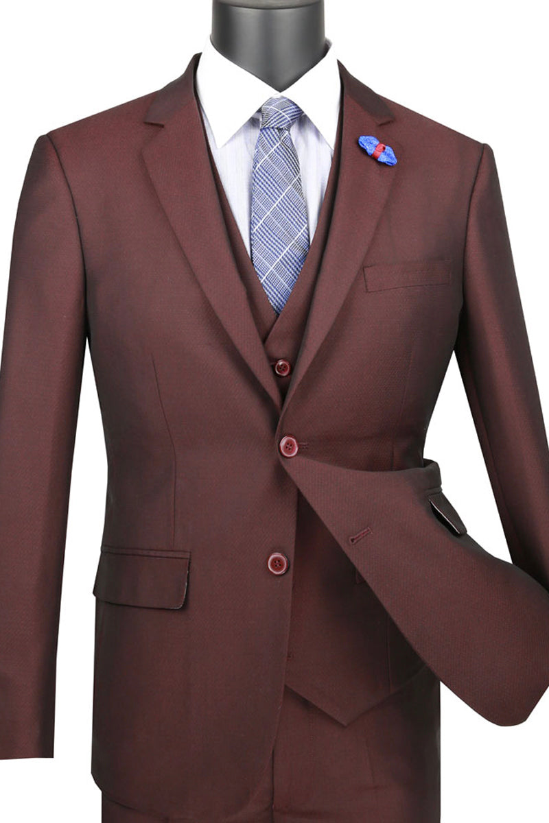 36 Mens Ultra Slim Fit Vested Textured Suit in Raisin