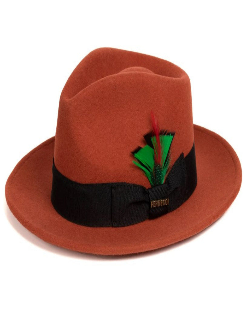 S Rust Dress Hat 1920s Fedora Style - Mens Classic Wool Fedora Dress ...