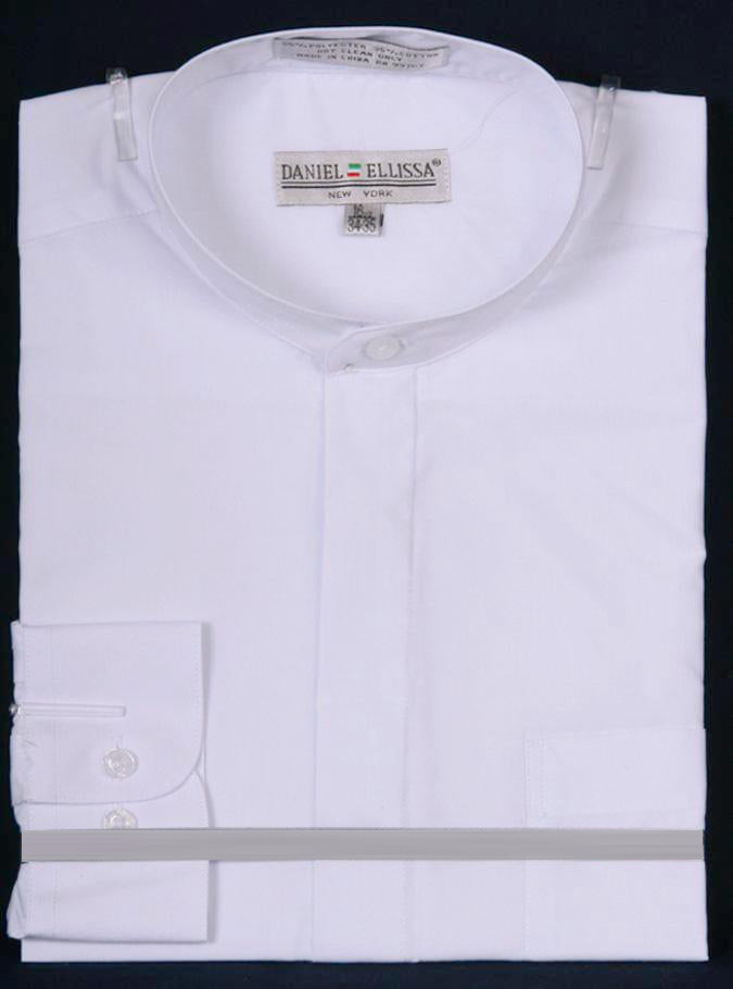 14Â½ "White Men's Classic French Front Dress Shirt with Banded Collar"
