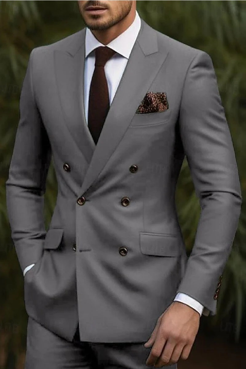 Coat Double Breasted Slim Fit Suit - Dark Gray Suit - Tapred Fit Pants ...