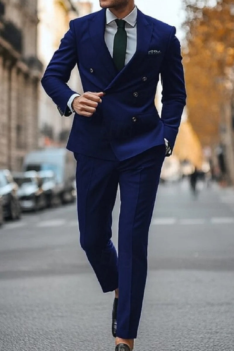 Coat Slim Fit Double Breasted Suit Gold Buttons - Blue Suit - Designer ...