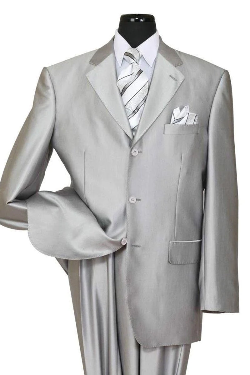 38 "Sharkskin Suit Men's Classic Fit 3-Button in Silver Grey"