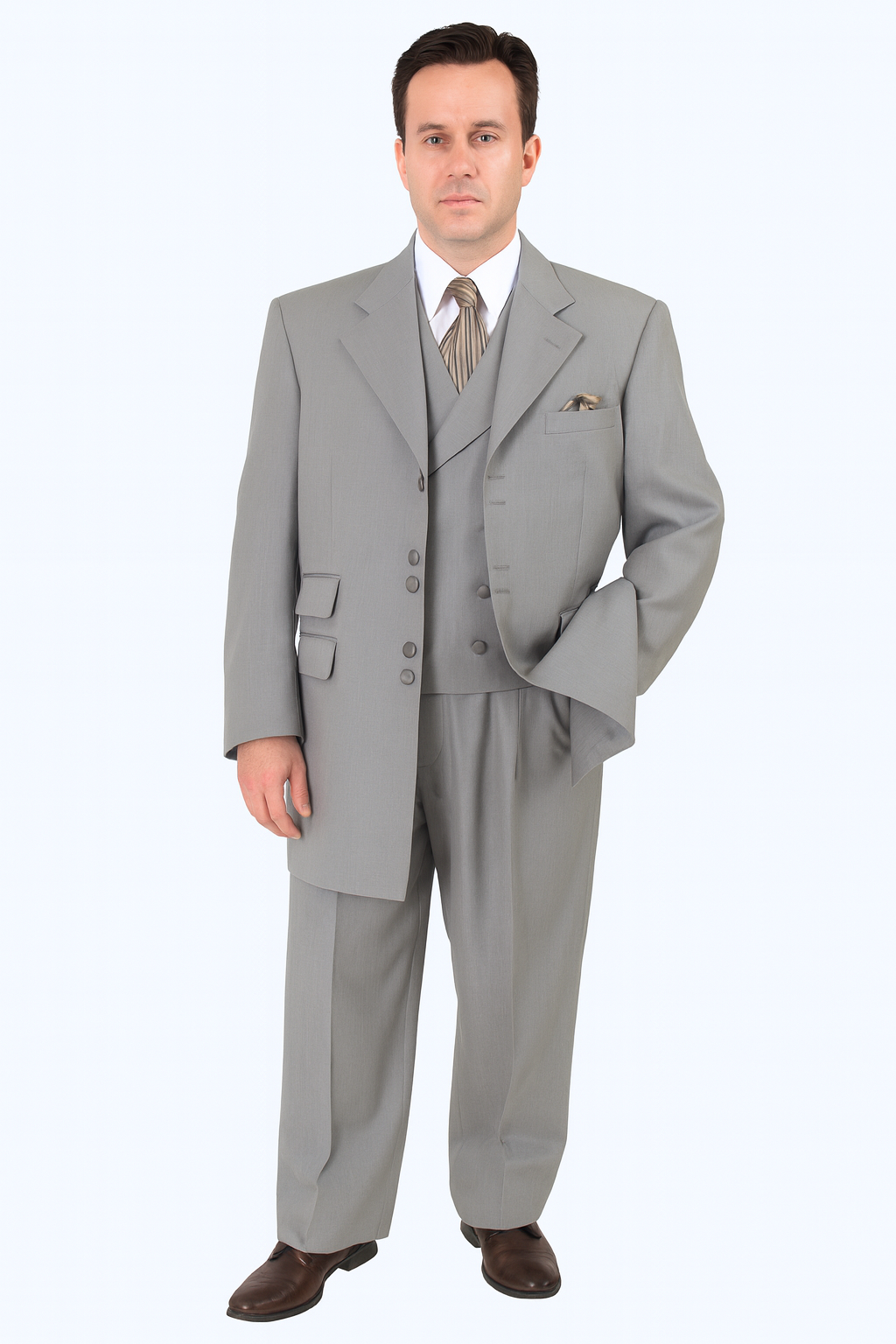 Coat Zoot Suit - Mens Double Button Vested Fashion Grey Zoot Suit