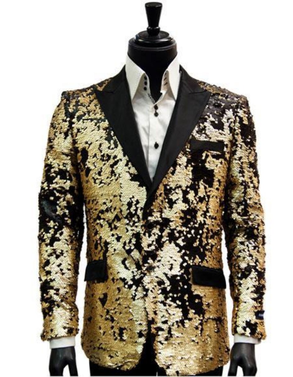 S Sequin Tuxedo - Mens Blazer - Gold Dinner Jacket - Shiny Tuxedo Jacket