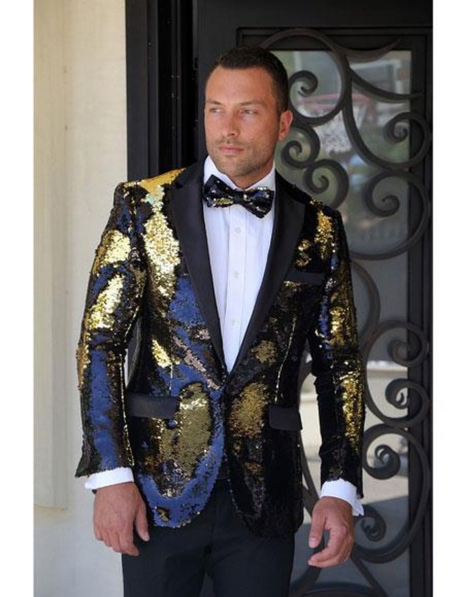 42 Sequin Tuxedo - Mens Blazer - Gold Dinner Jacket - Paisley Shiny ...