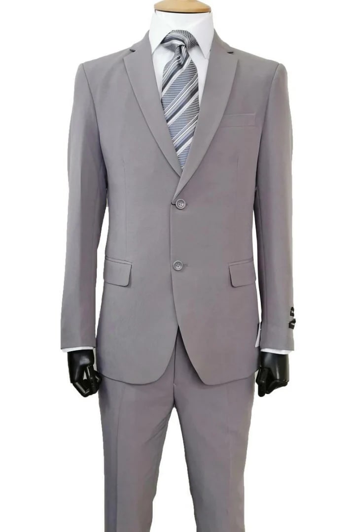 Coat Cheap Priced Suit- Mens 2 Button Slim Fit Poplin Grey Basic Suit