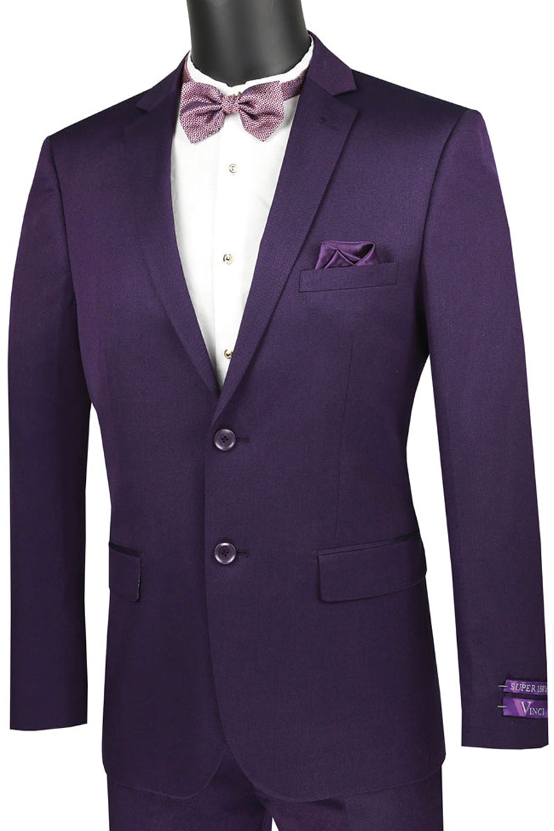 36 Mens Ultra Slim Fit Shiny Satin Sharkskin Suit in Purple