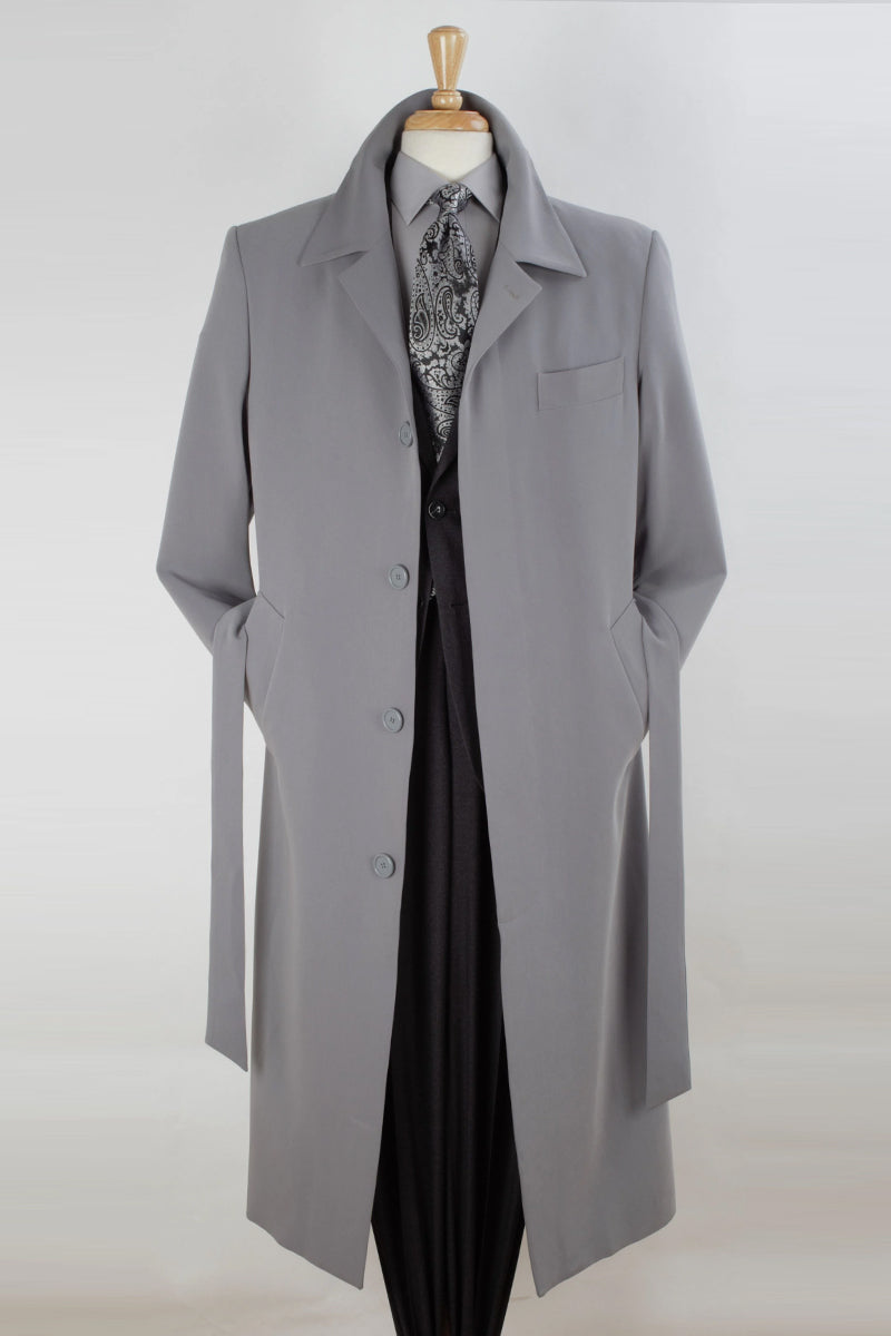 Small "Wool Overcoat for Men - Full Length, Belted, Grey"