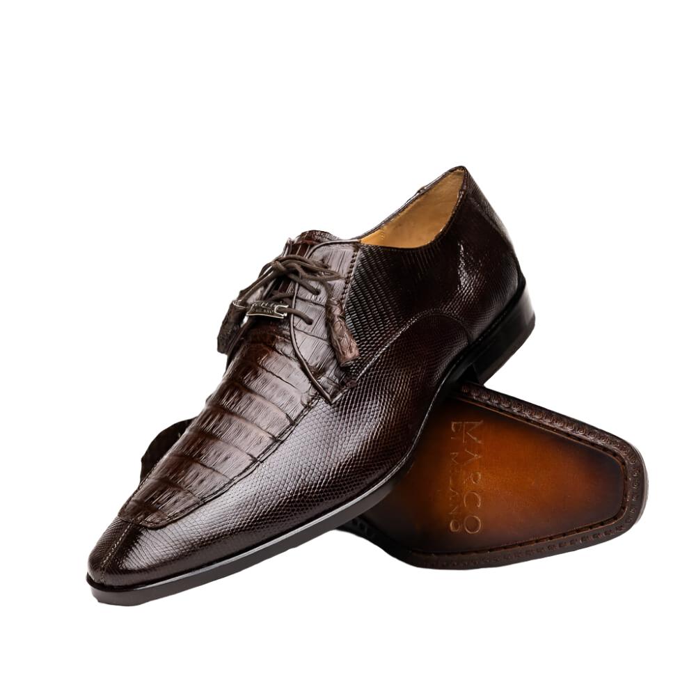 8.5 Marco Di Milano Merida Brown Oxfords Lizard & Caiman Crocodile Shoes