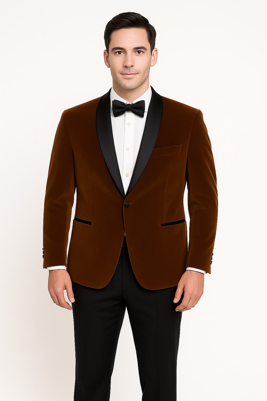34 Mens Brown Velvet Tuxedo with Black Satin Shawl Lapel â€“ One Button ...