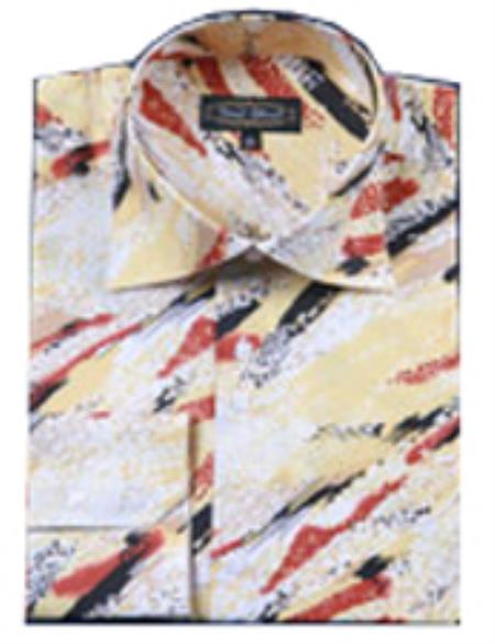 M Men's Fancy Shirts Red (100% Polyester) Flashy Shiny Satin Silky Touch