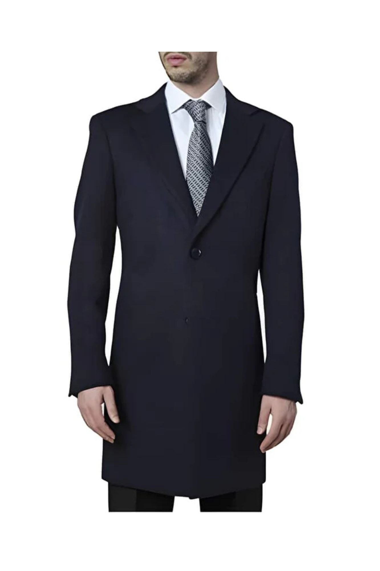 Coat Modern Fit men's Polyester ~ Viscose ~ Spandex Navy Long men's ...