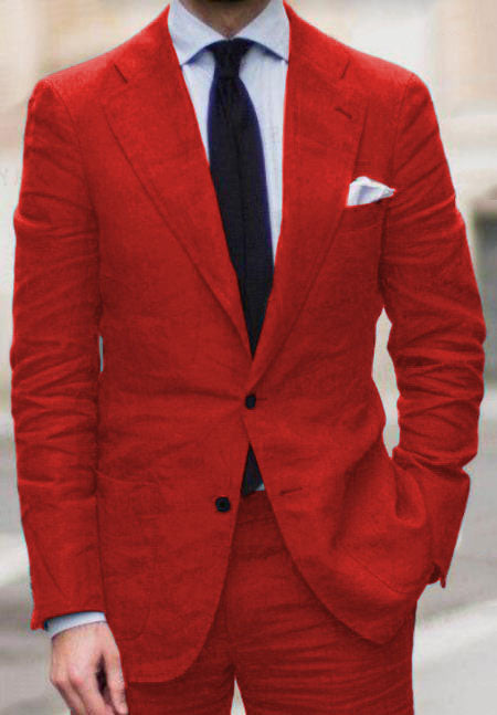 34 Red Linen Suit - Red Linen Suit - Red Tiffany Color