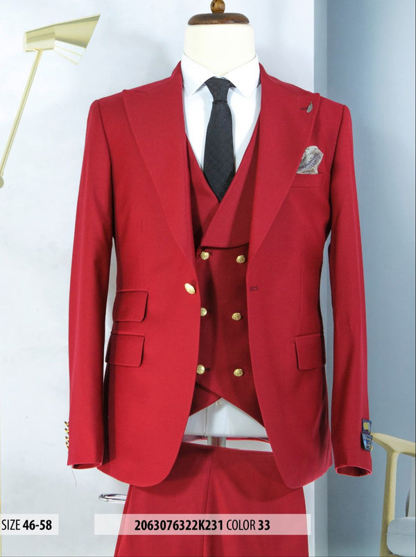 44 Mens Double breasted Suit - "Red" 1920s 1980s Style Peak Lapel Suits ...