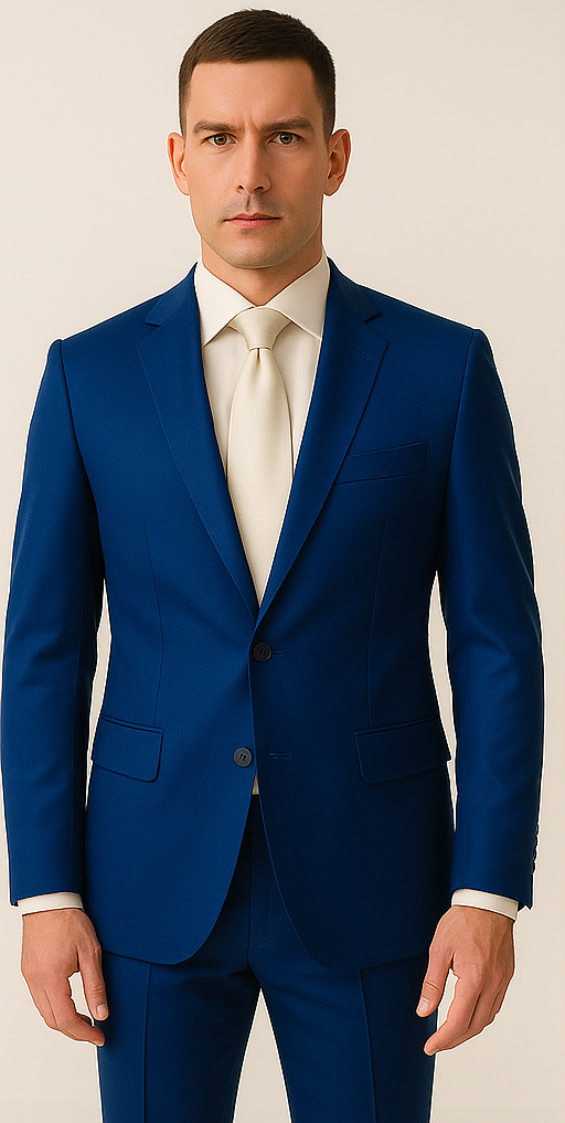 38 Rossiman Men’s Royal Blue Glossy Sateen Suit – Bold & Refined Look