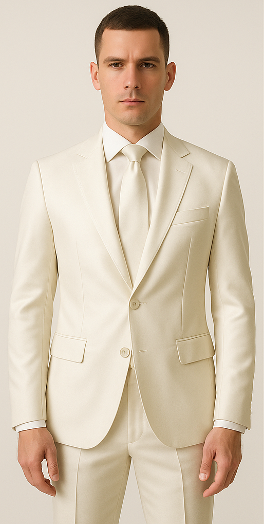 38 Rossiman Men’s White Glossy Sateen Suit – Bold & Refined Look