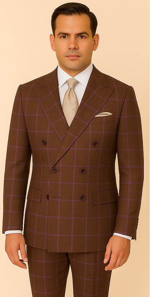 34 Rossiman Plaid Suit – Gray & Lavender Textured Windowpane Double ...