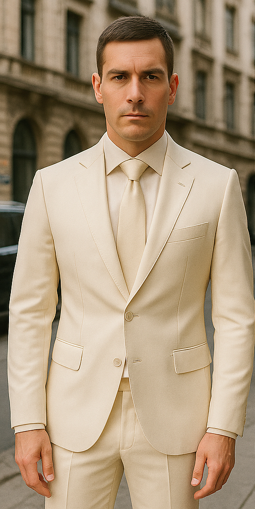 36 Rossiman White Sateen Suit for Men – High-Shine Formal Elegance