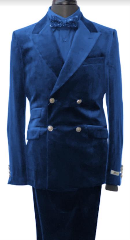 38 Velvet Suits - Double Breasted Suits - Slim Fit Suit Royal Blue