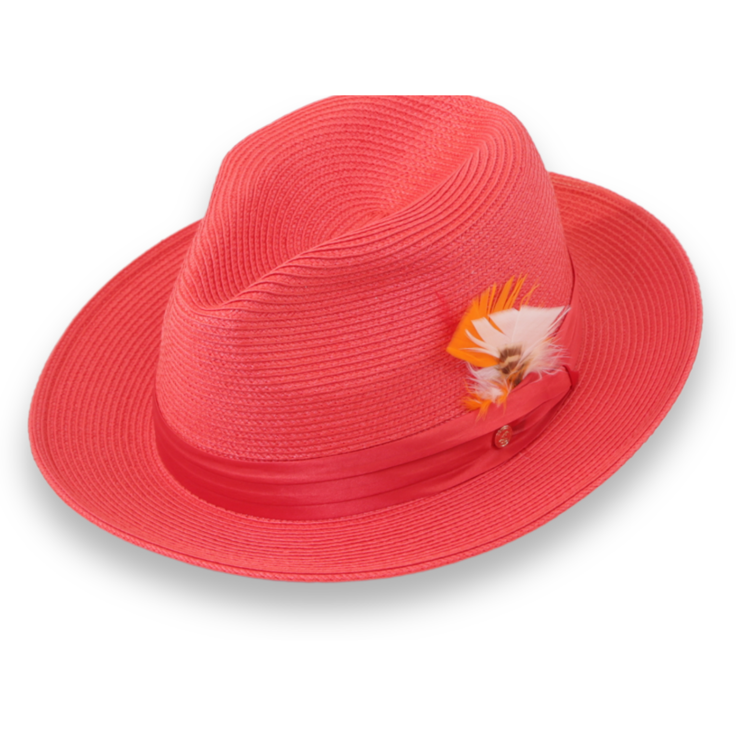 Small Tapa Crushable Straw Hat Fedora in Ruby