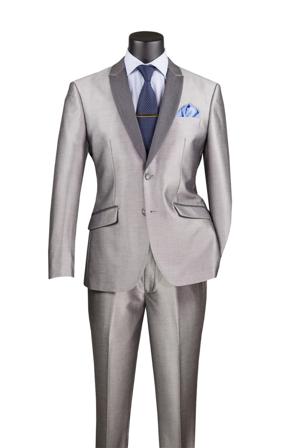 36 Slim Fit Shiny Sharkskin Men's 2 Piece Suit in Gray