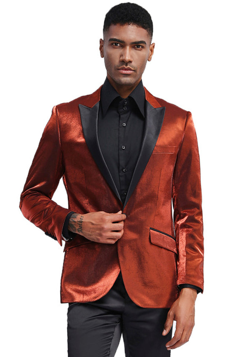 X-Small Rust Men's Slim Fit Satin Tuxedo Jacket for Prom 2025 & Wedding