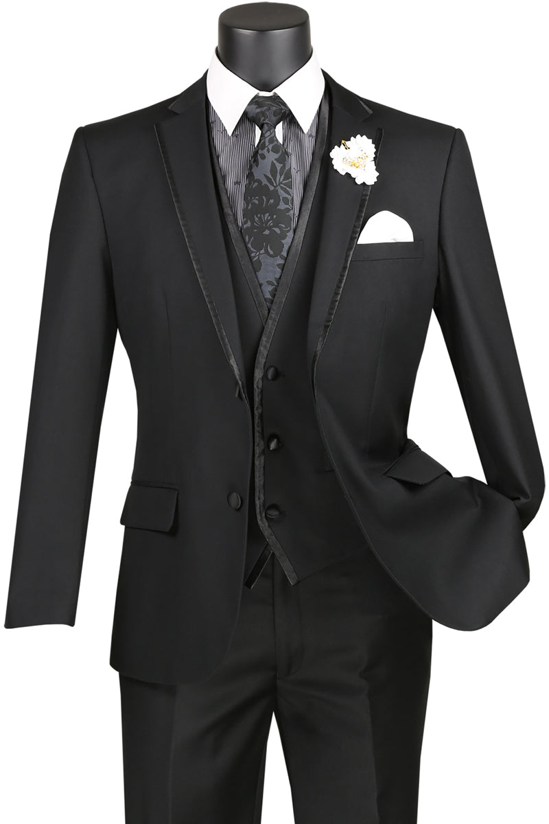 40 Leonardo Collection - Slim Fit Tuxedo 2 Buttons 3 Piece Suit Black