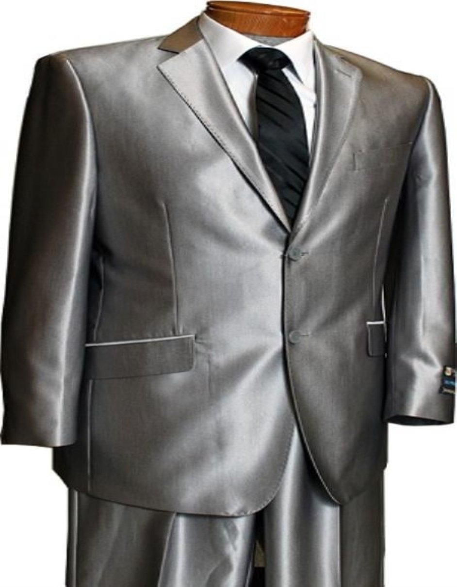 Coat Sateen Metallic Shiny Men's 2 Button Silver Slim Fit Shark Skin ...