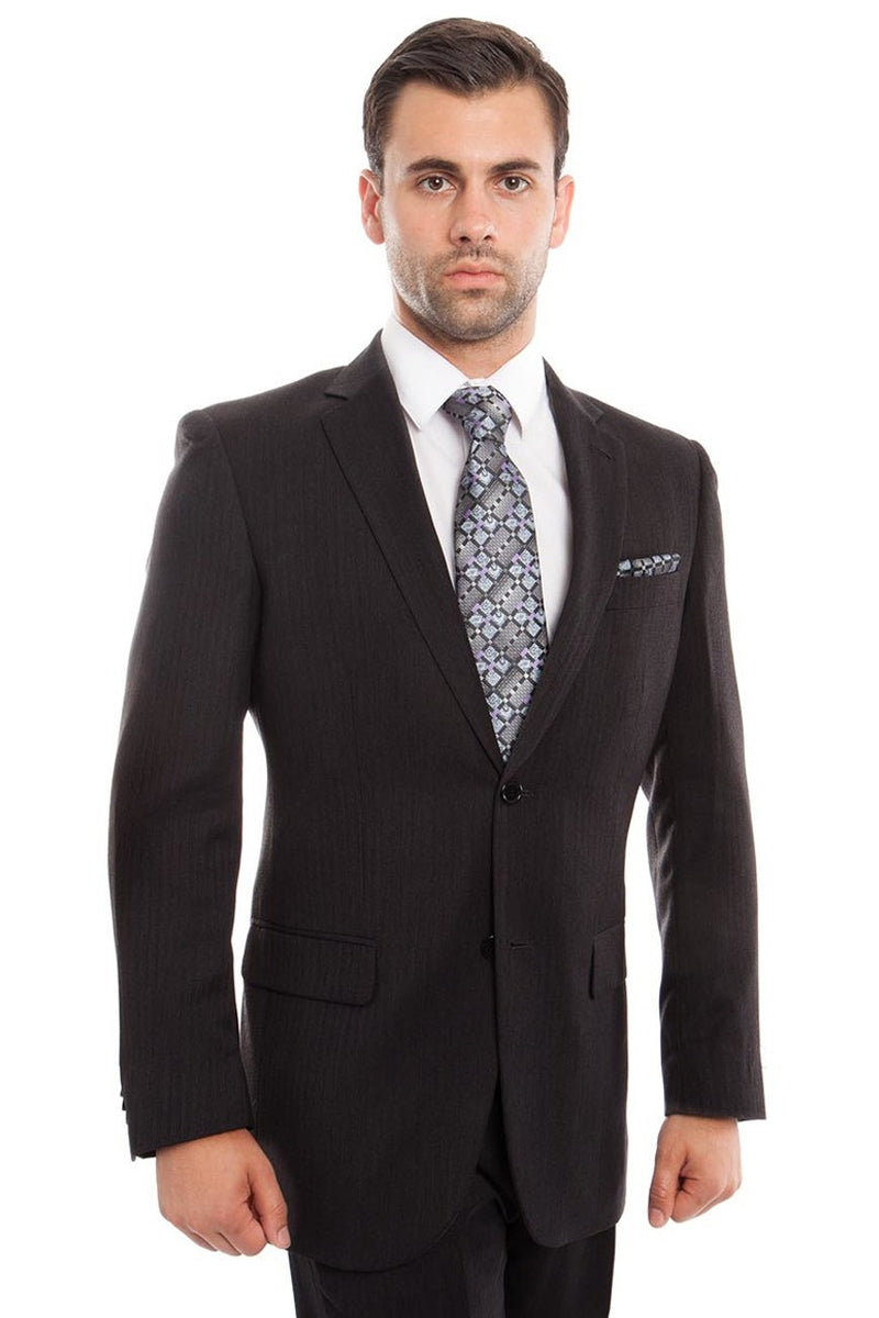 34 Grey Pinstripe Business Suit for Men - Two Button Micro Tonal Style