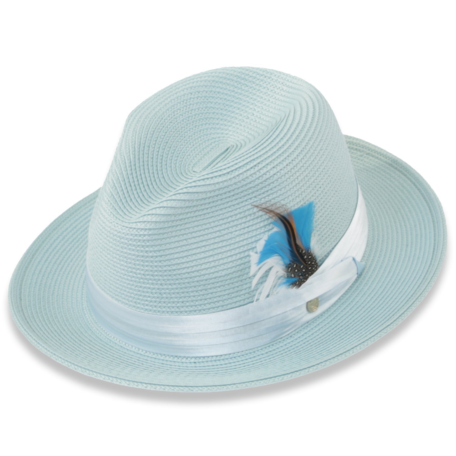 Small Tapa Crushable Straw Hat Fedora in Sky Blue