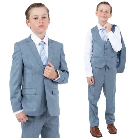Boy Perry Ellis Boys Sharkskin 5pc Suit, Stone Blue