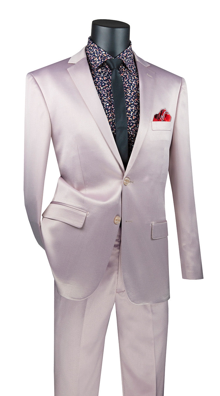 40 Ultra Slim Fit Shiny Sharkskin 2 Button 2 Piece Suit in Blush