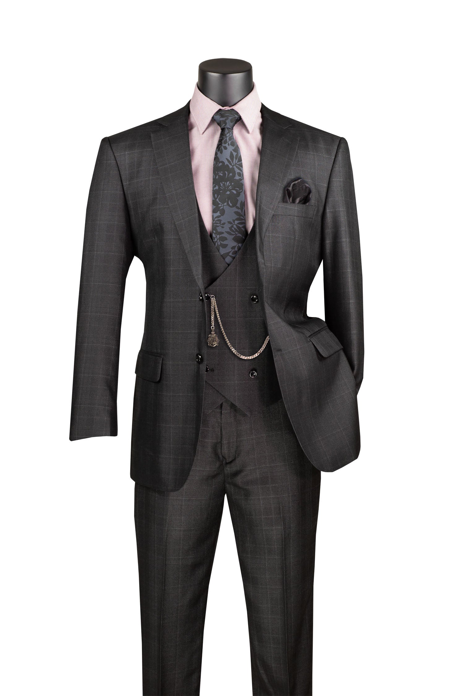 42 Renaissance Collection - Regular Fit 3 Piece Suit Black
