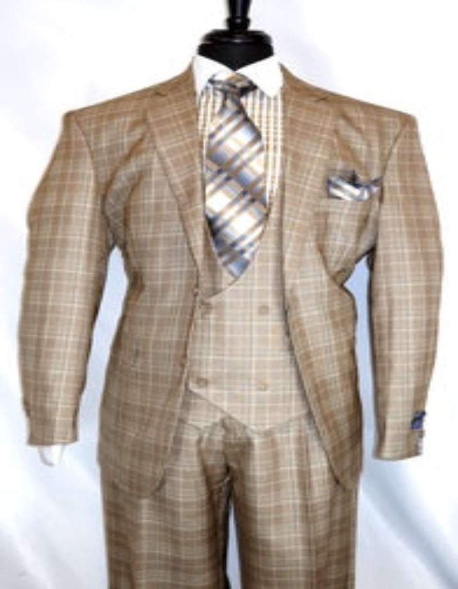 38 Plaid Suit For Summer - Khaki Color Suit - Camel Suit With Double ...