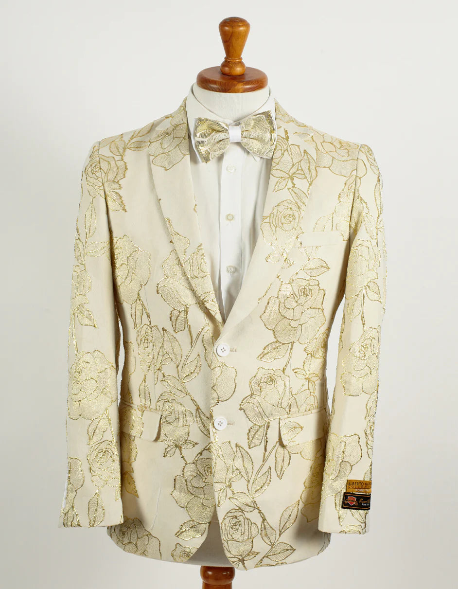 XS "Mens Suit 2 Button Ivory & Gold Foil Floral Paisley Prom & Wedding ...