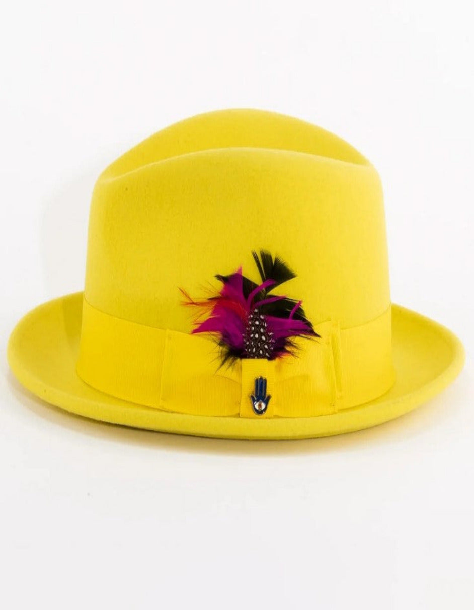S Yellow Dress Hat 1920s Fedora Style - Mens Narrow Brim Crushable Wool ...
