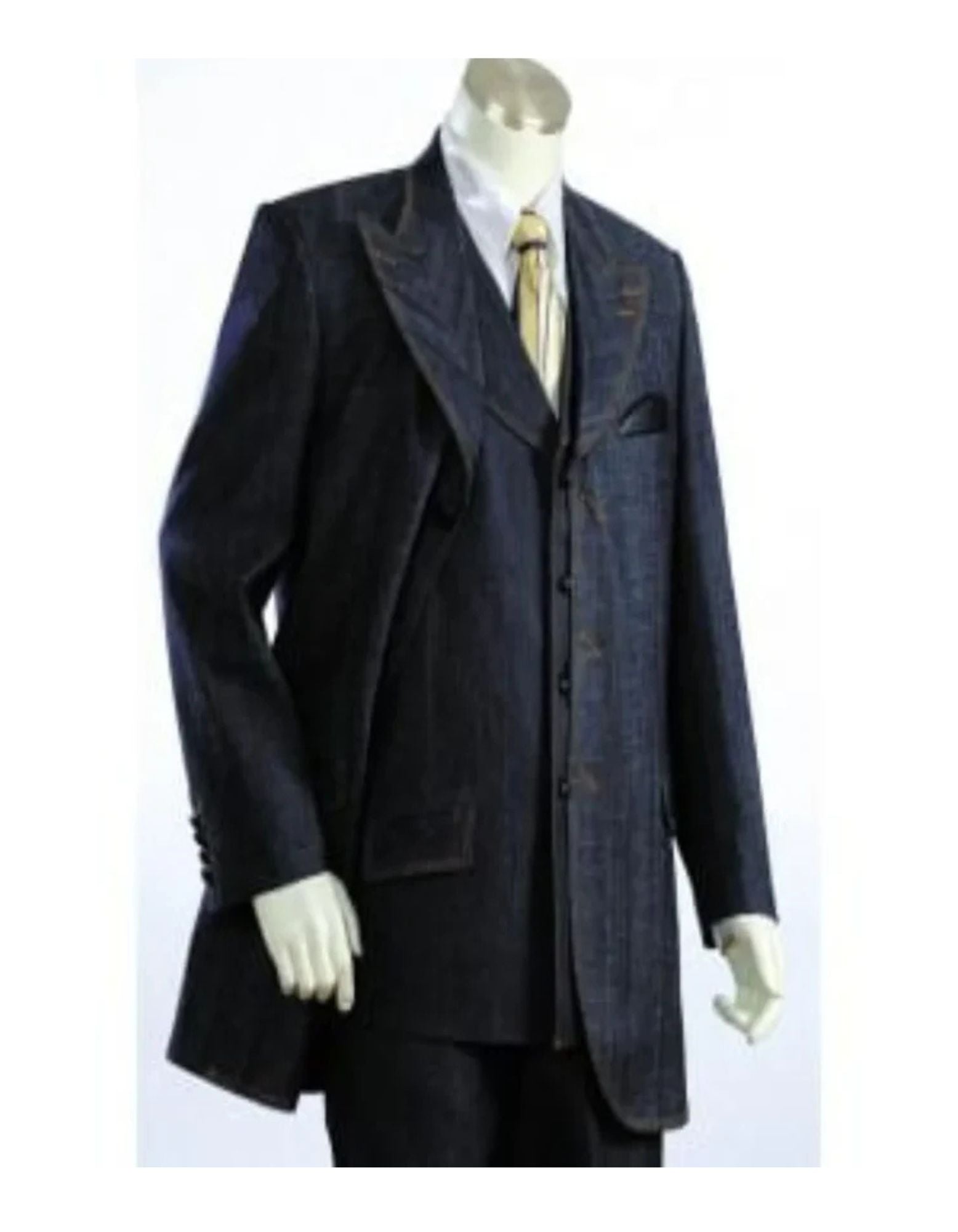 38 Accents Canto Men's 3 Piece Denim Suit Leather Accents Designer Finish