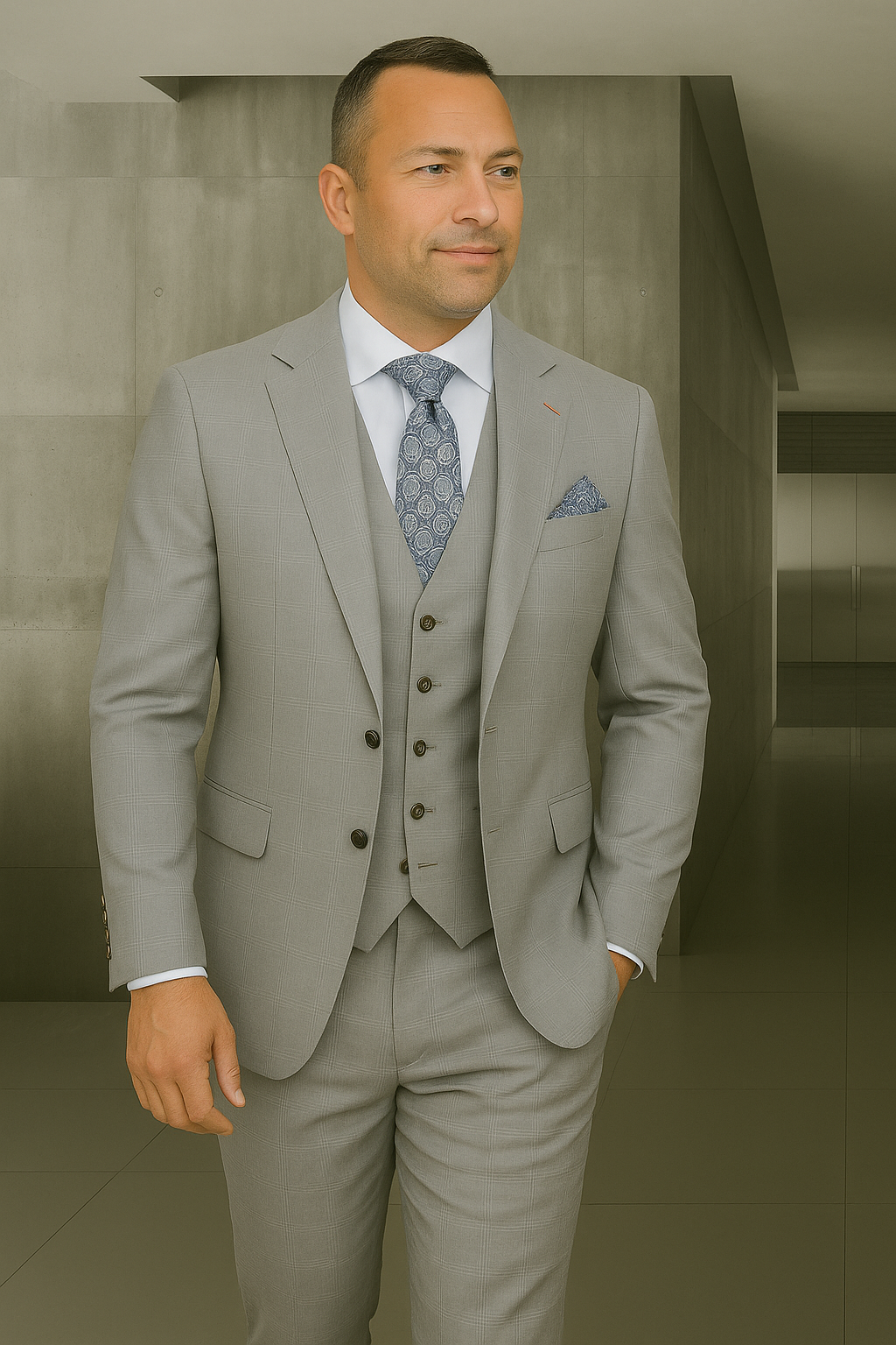 38R Wool Suit - Italian Made Business Suit by Statement Men's 3 Piece ...