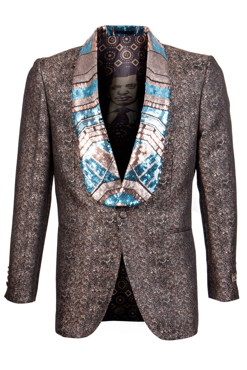 X-Small "Men's Metallic Tuxedo Jacket with Sequin Lapel - Egyptian ...