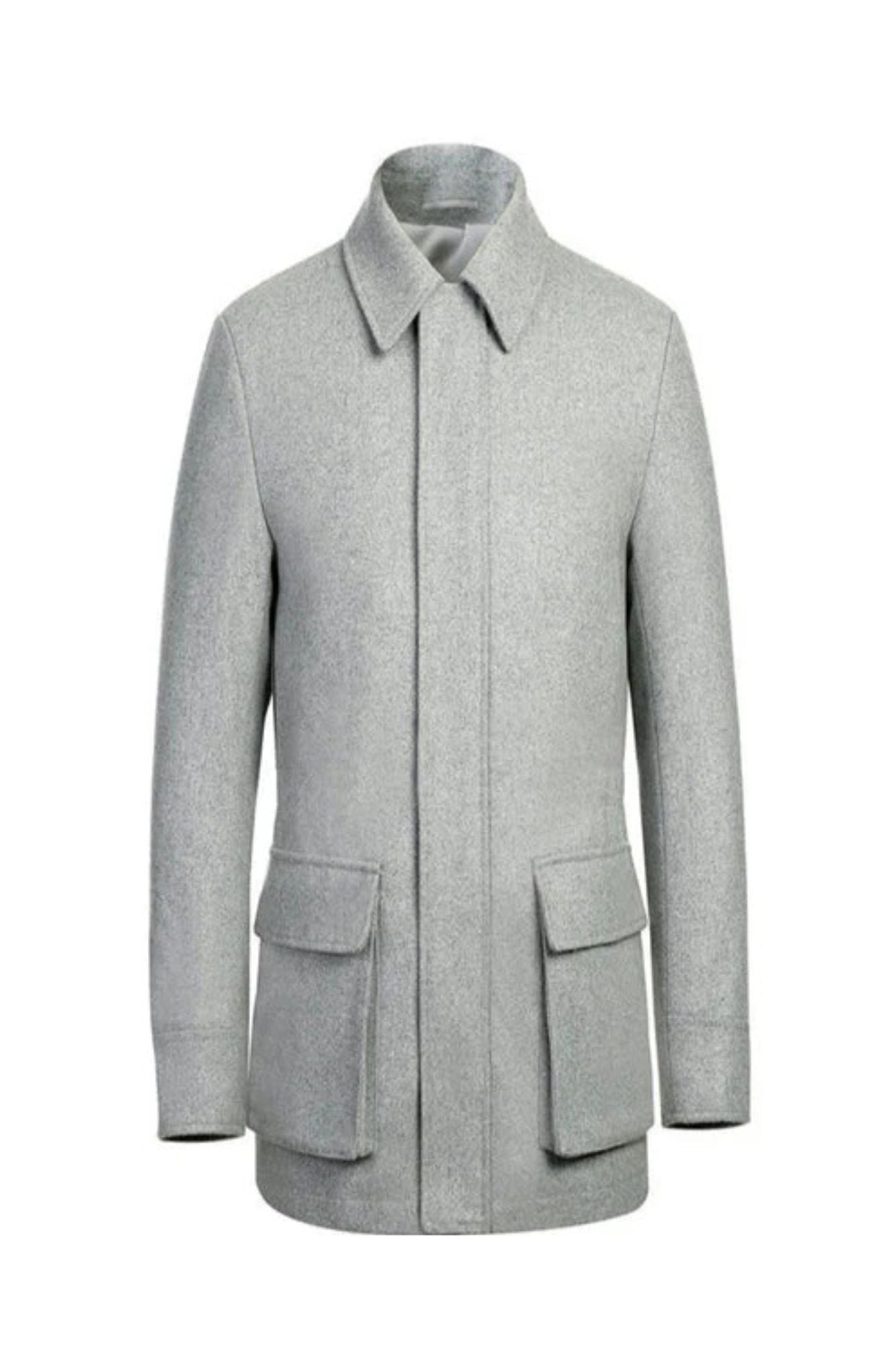 Coat Gray Slim Fit Wool Blend Short Coat