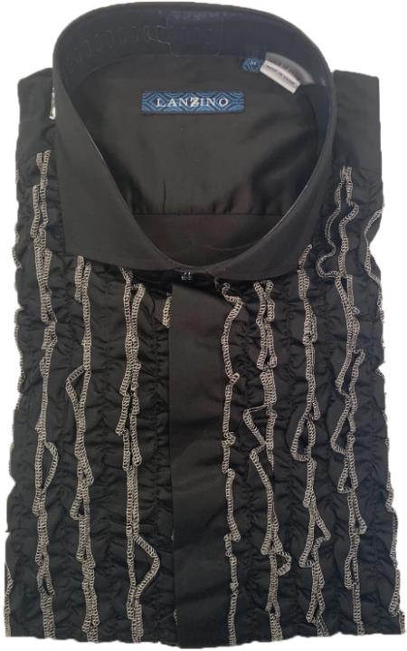 15.5 Mens Ruffle Tuxedo Shirt In Black And White