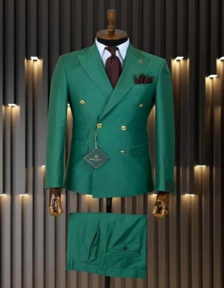 34S Mens Double Breasted Suit - Emerald Green - Hunter Green Suit